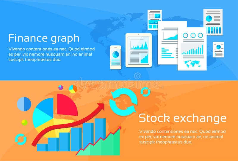 Finance Graph Stock Exchange Chart Web Banner Set Stock Vector ...