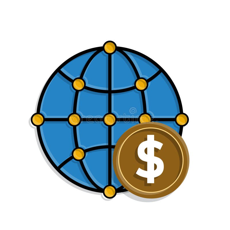 Finance Icon. Business Network. Globe with Network and Dollar Coin ...