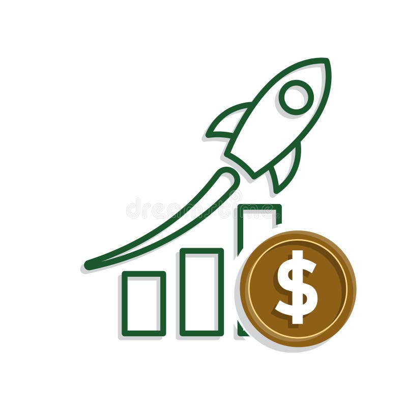 Finance Icon. Optimal Income. Graph Going Up with Rocket and Dollar ...