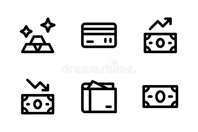 Icons of Gold, Debit Card, Profit, Loss, Wallet, and Money. Stock ...