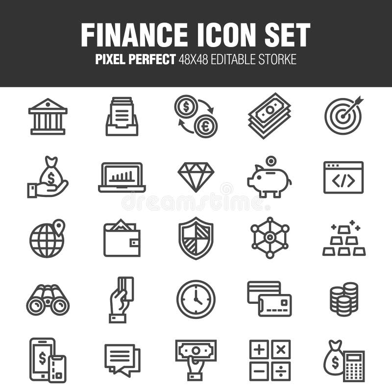 Finance icon set 25 stock vector. Illustration of calculator - 142784584