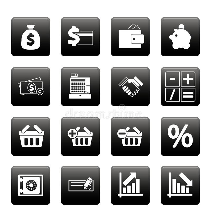 Finance Icons on Black Squares Stock Vector - Illustration of icon ...
