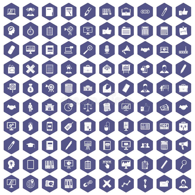 100 Finance Icons Hexagon Purple Stock Vector - Illustration of ...