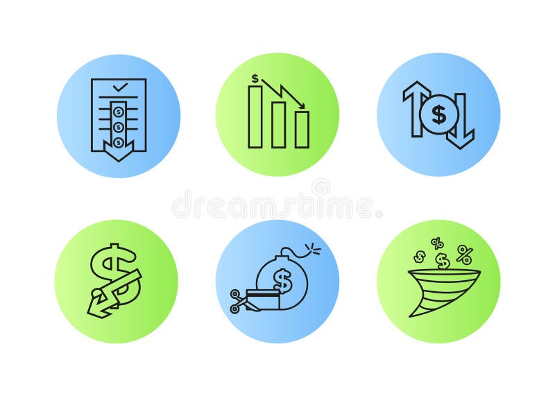 Finance Icons Set. Vector Illustration of Devaluation, Default. the ...