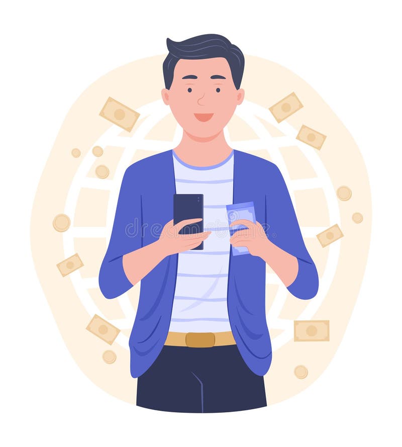 Business Man Getting Cash Money from Online Money Transfer by ...