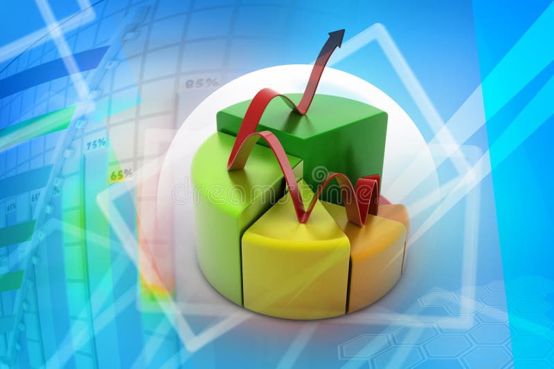 Finance Pie and Bar Chart Graphs with Growing Arrow Stock Illustration ...