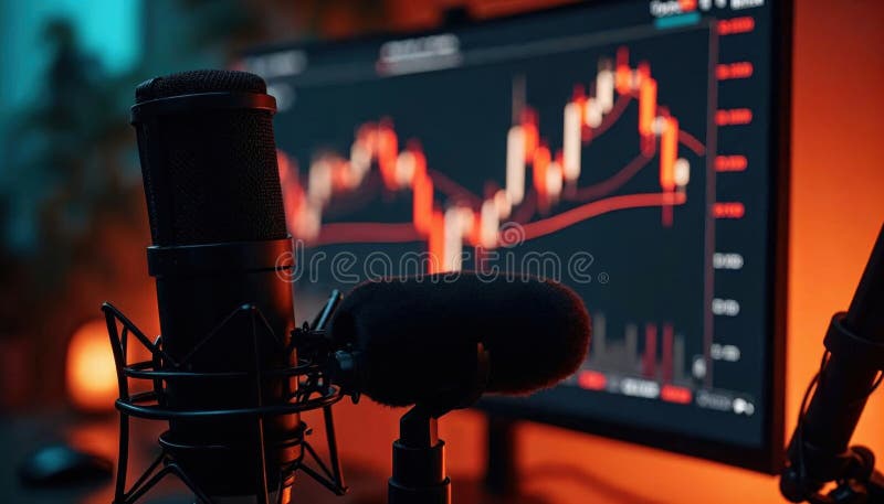 Finance Podcast Studio Setup with Microphones and Chart Stock ...
