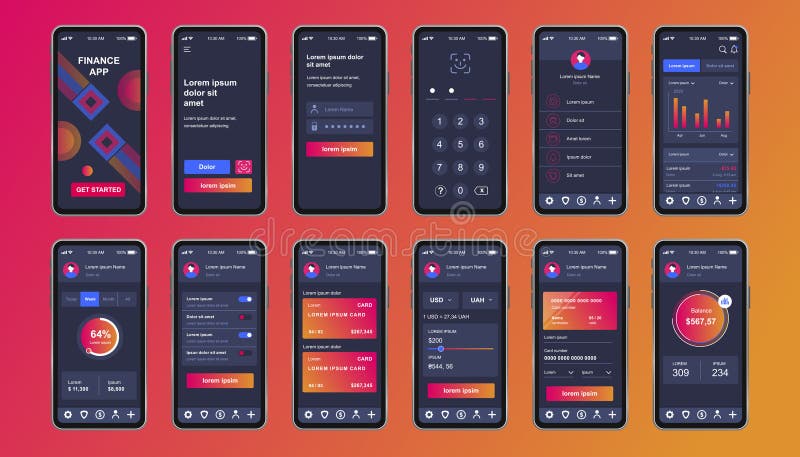 Finance Services Unique Design Kit for Mobile App. Online Banking ...