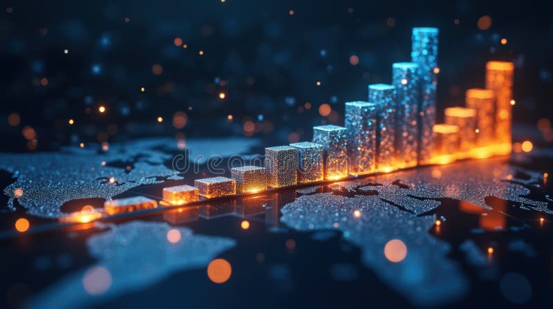 Finance Stock Growth Chart Investment Graph on 3d Diagram on Reflecting ...