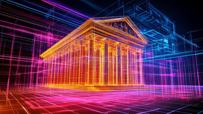 Finance and Technology, Abstract Neon Bank for Fintech, Blockchain, and ...