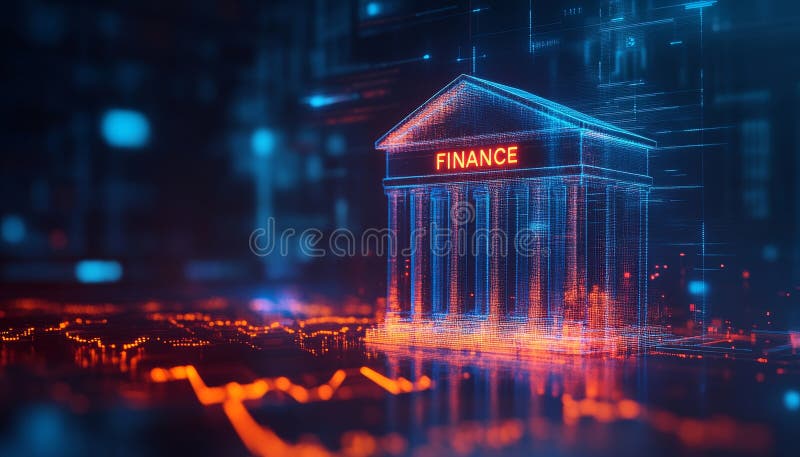 Finance Technology Concept Abstract Glowing Bank Building Outline on ...