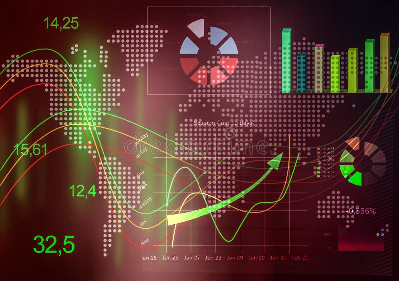Finance Trading. Digital Charts with Statistic Information and World ...
