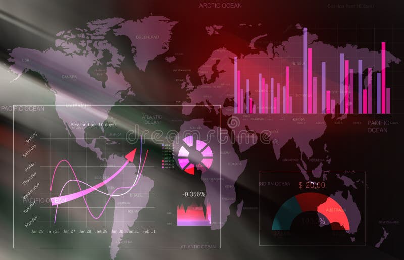Finance Trading. Digital Charts with Statistic Information and World ...