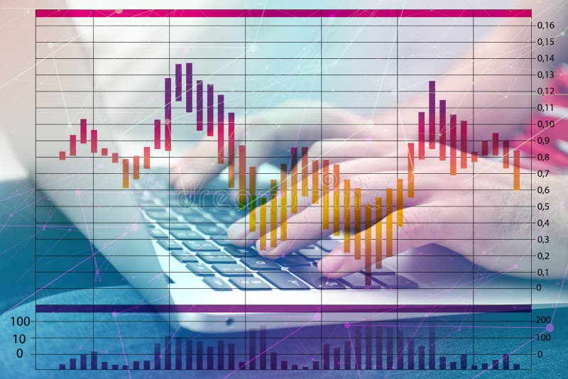 Finance Trading. Man Working with Laptop and Chart, Closeup Stock Image ...