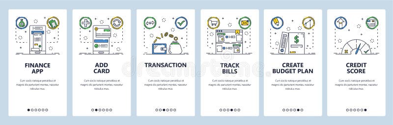 Finance Transaction Website and Mobile App Onboarding Screens Vector ...