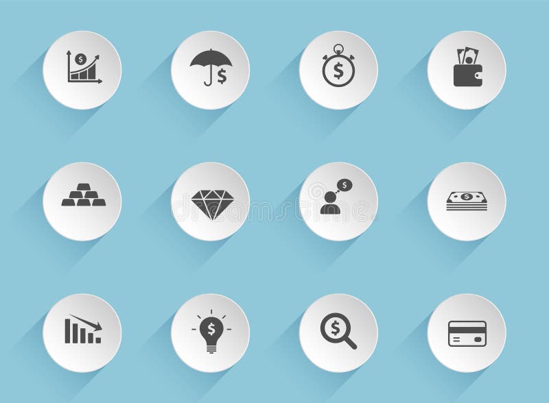 Finance Vector Icons on Round Puffy Paper Circles Stock Vector ...