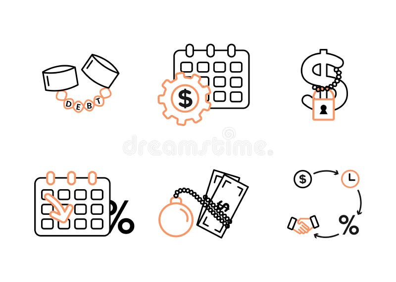 Finance. Vector Illustration Set of Debt Icons, Debt Restructuring ...