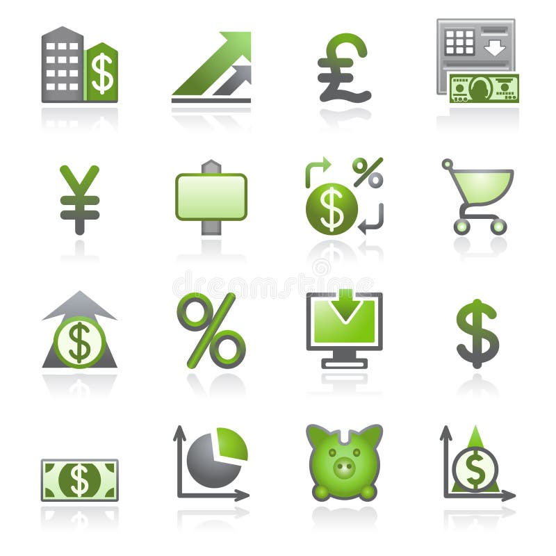Finance Web Icons, Green Contour Sticker Series Stock Vector ...