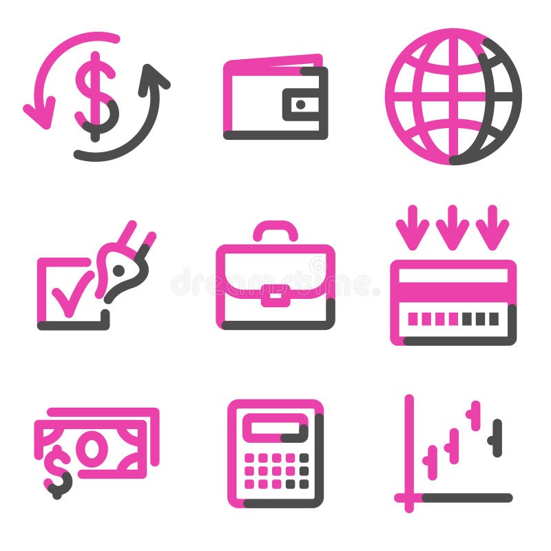 Finance Web Icons, Pink Contour Series Stock Illustration ...