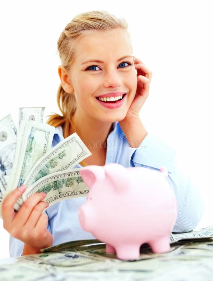 Finance - Young Woman Holding Dollar Bills Stock Photo - Image of ...