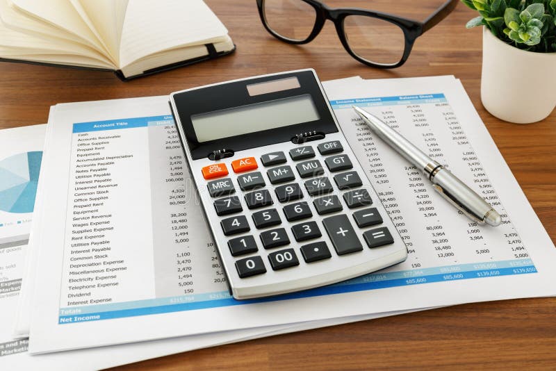 Calculator with Accounting Report and Pen Stock Photo - Image of office ...