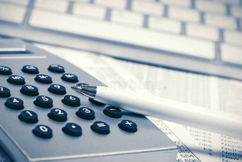 Financial Accounting Pen and Calculator Stock Photo - Image of index ...