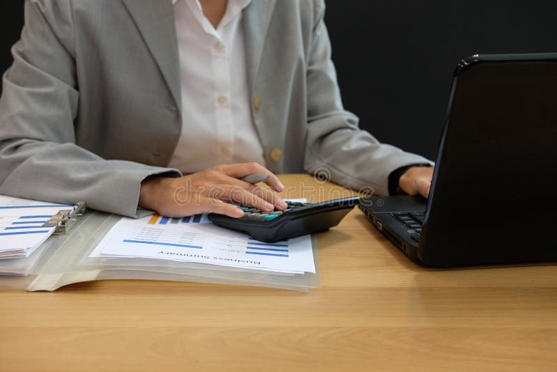 Financial Adviser Working with Calculator & Computer. Accountant Stock ...