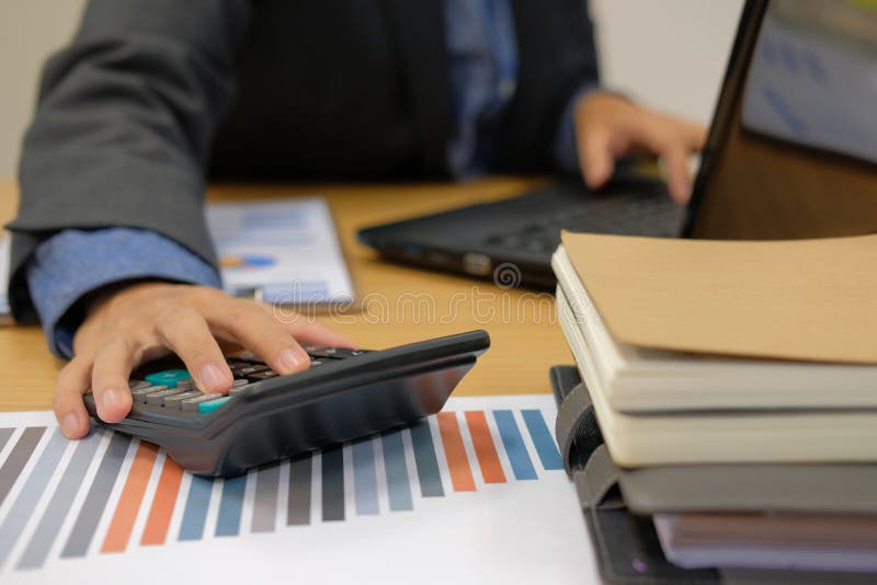 Financial Adviser Working with Calculator & Computer. Accountant Stock ...