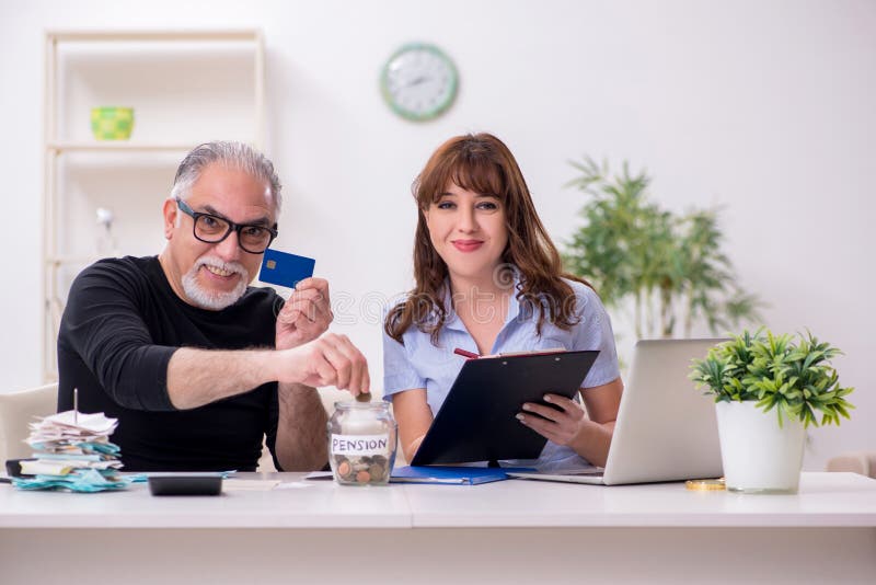 Financial Advisor Giving Retirement Advice To Old Man Stock Photo ...