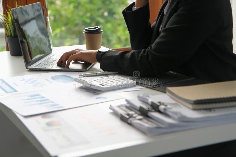 Financial Advisor Using Computers Laptop, Data Acquisition and ...