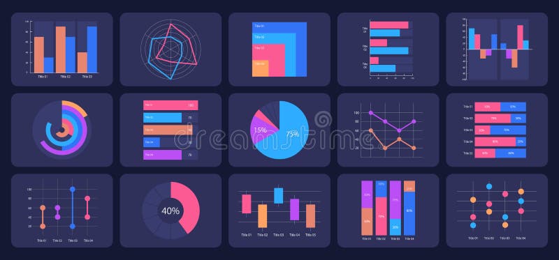 Financial Analysis Infographic Chart Design Template Set for Dark Theme ...
