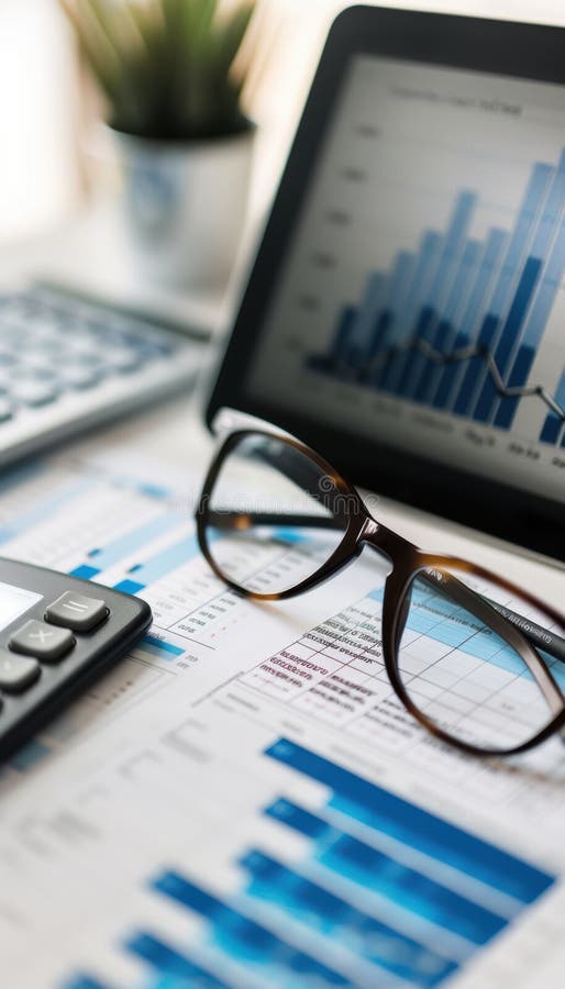 Financial Analysis Tools: Ledger, Tablet, Glasses, and Calculator for ...