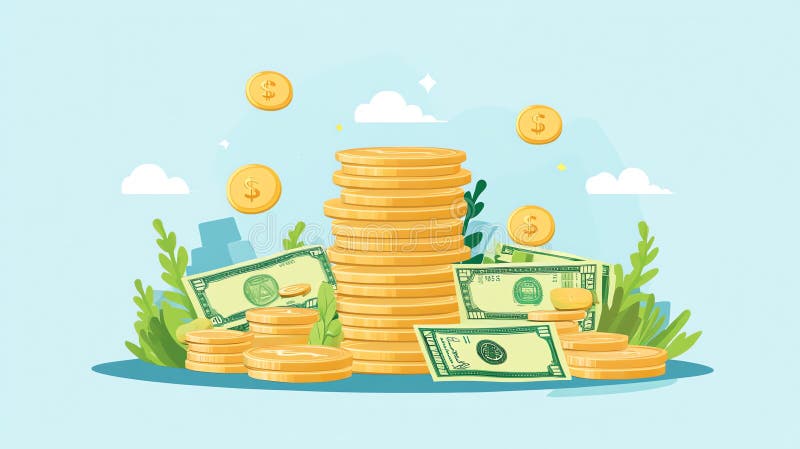 Financial Analysis Visualization: Coins Stacked beside Growing Bar ...