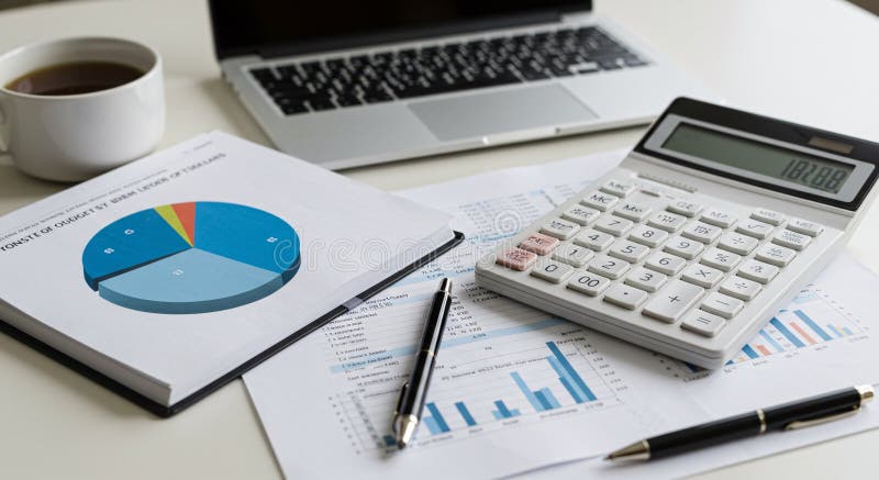 Financial Analysis Workspace with Calculator, Charts, and Laptop ...