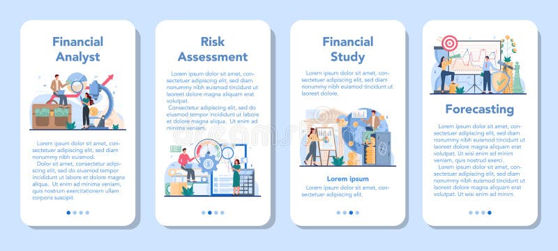 Financial Analyst Mobile Application Banner Set. Business Character ...