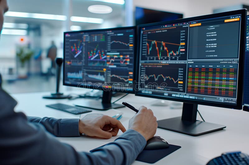 Modern Office with Financial Analyst Utilizing AI-Enhanced Financial ...