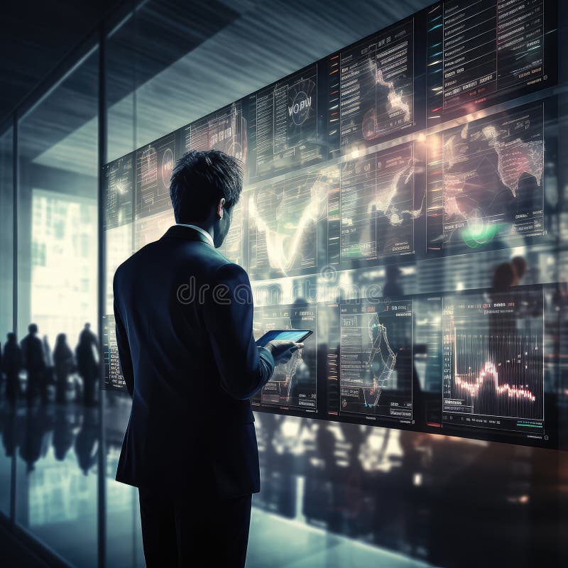 Financial Analyst with Real-Time Data Amidst Blur of Stock Traders, Ai ...