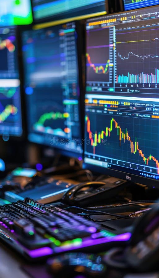 High Tech Financial Analyst Workspace Stock Market Data Graphical ...