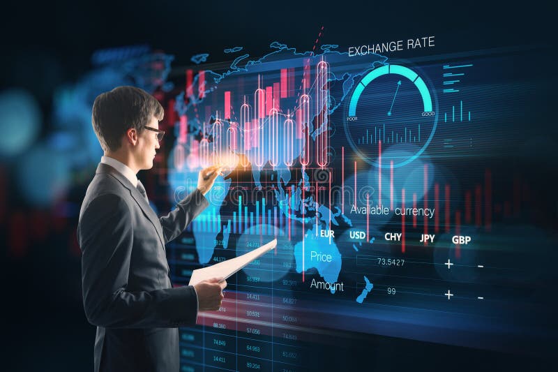 Financial Analyst Touching High-tech Digital Screen Stock Image - Image ...