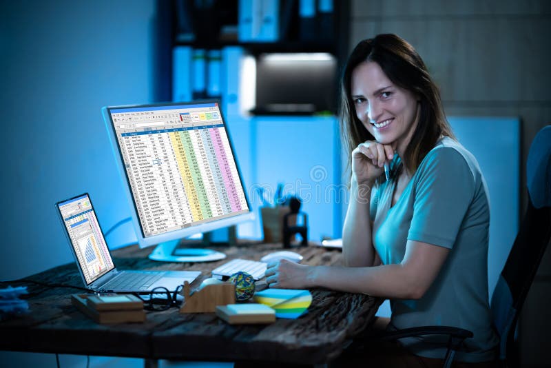 Financial Analyst Using Spreadsheet Software Stock Photo - Image of ...