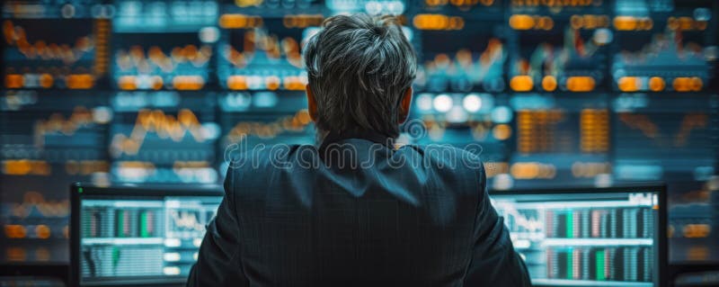 A Financial Analyst Working in a High-tech Environment Surrounded by ...
