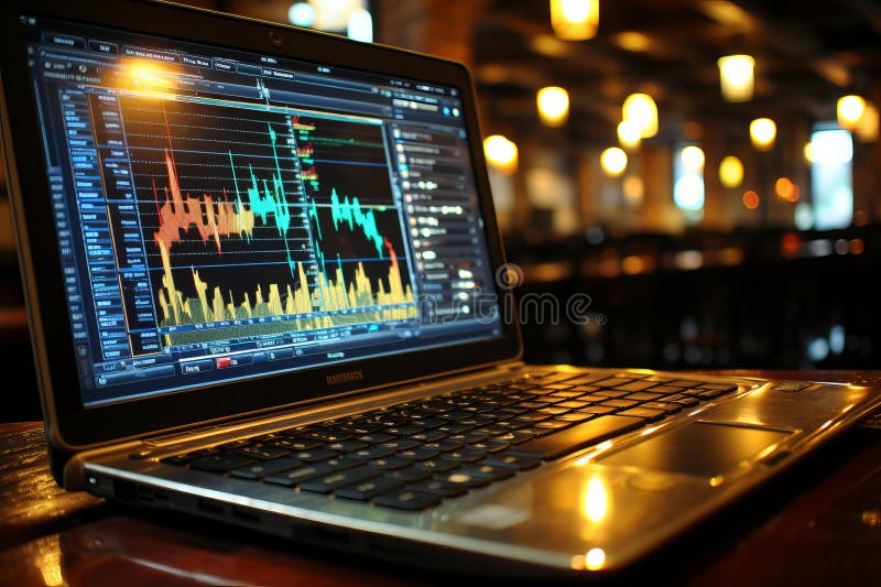 Financial Analyst Working on Laptop with Graphs and Diagrams on ... Financial Analyst Working on Laptop with Graphs and Diagrams on ...