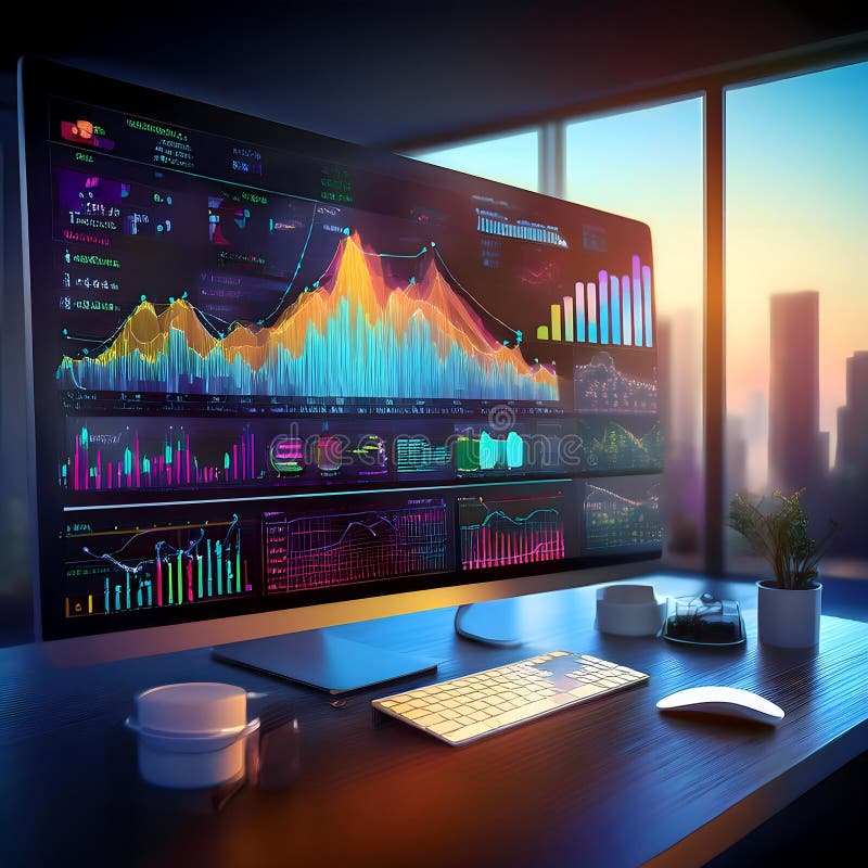 Financial Analytics Dashboard on Computer Screen Stock Illustration ...