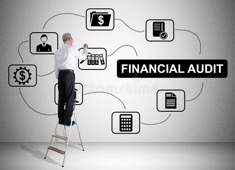 Financial Audit Concept Drawn by a Man on a Ladder Stock Image - Image ...