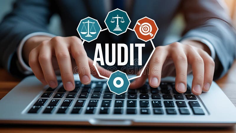 Financial Audit and Risk Assessment on a Laptop Stock Illustration ...