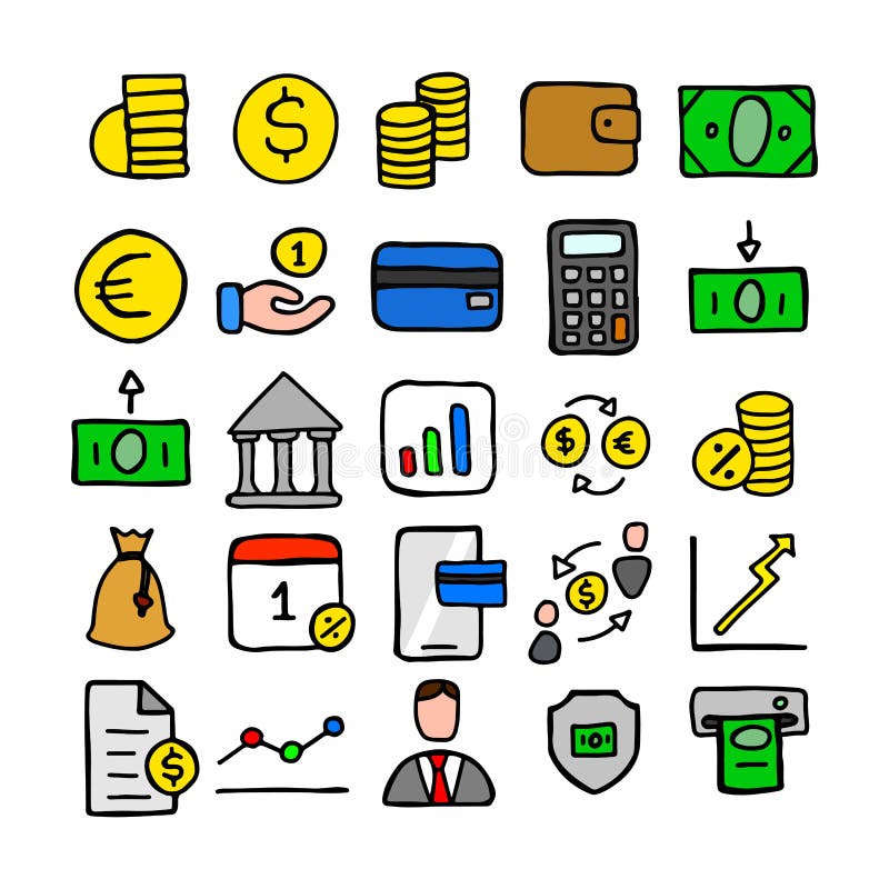 Financial and Banking Icons Concept Hand Drawn Doodle Isolated Stock ... Financial and Banking Icons Concept Hand Drawn Doodle Isolated Stock ...