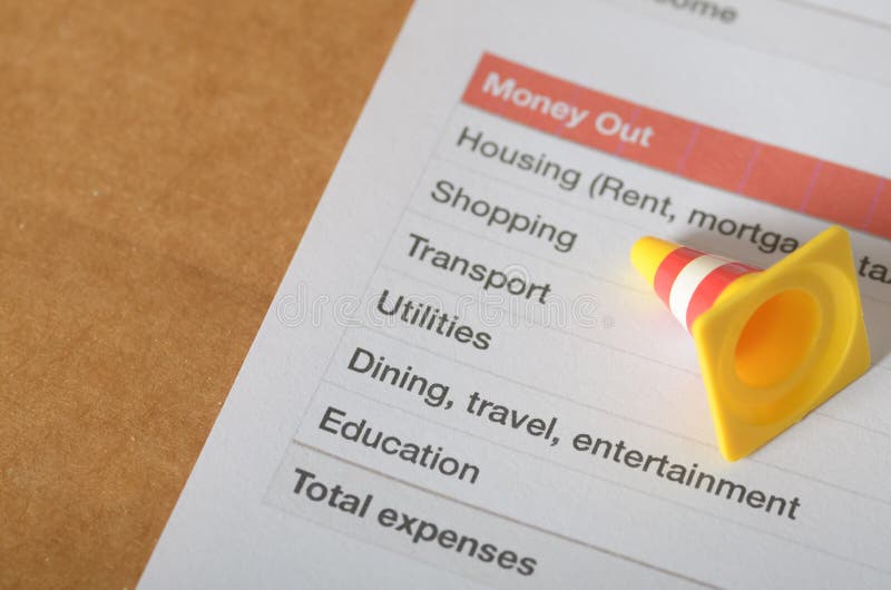 Financial Caution: Budgeting Worksheet with Warning Cone Stock ...