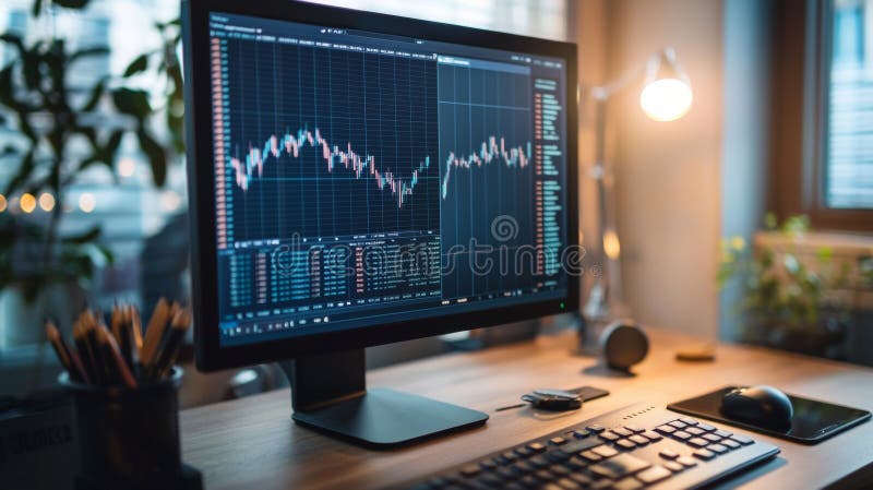 Financial Chart Analysis on Computer Screen in Modern Office Stock ...
