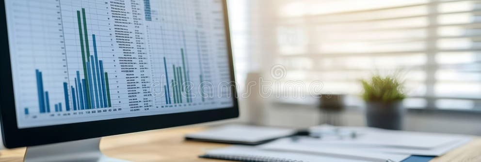 Financial Chart Analysis on Computer Screen with Spreadsheet and Business Metrics Visualization ...