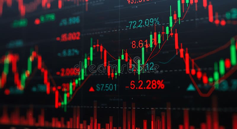 Financial Chart with a Black Background Featuring Red and Green ...